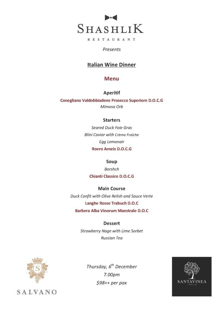 Italian Wine Dinner (6 Dec 2018) - Shashlik Restaurant